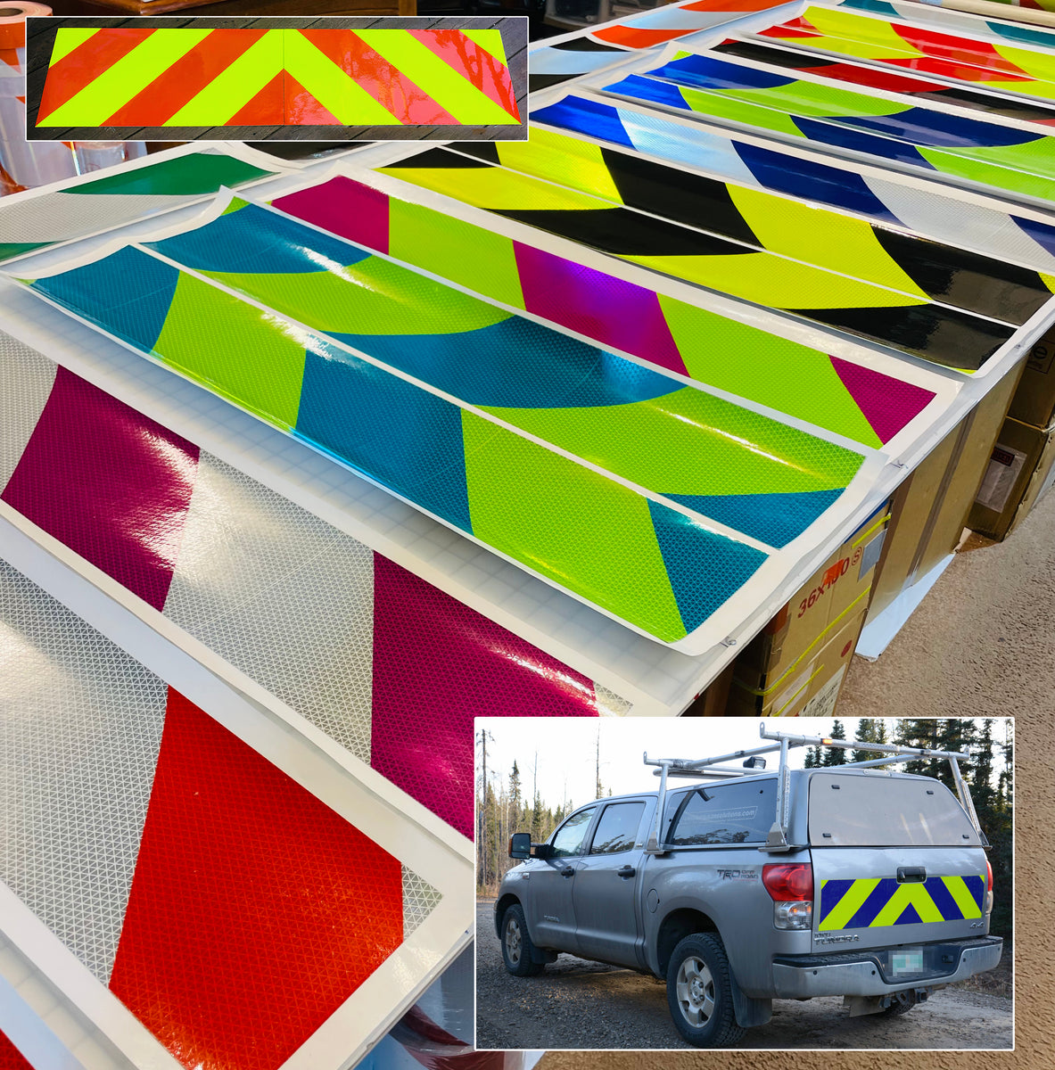 Lime and Red Pre-Striped CHEVRON Panels and Material – Tape Finder ...